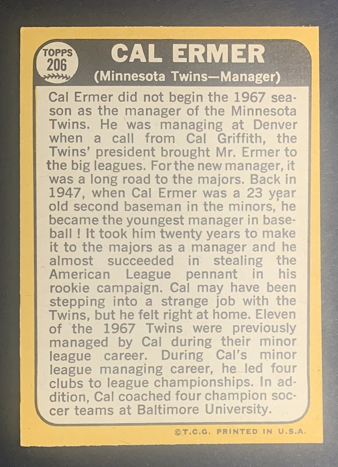 2017 Topps Heritage 50th Anniversary 1968 Buyback #206 Cal Ermer ...