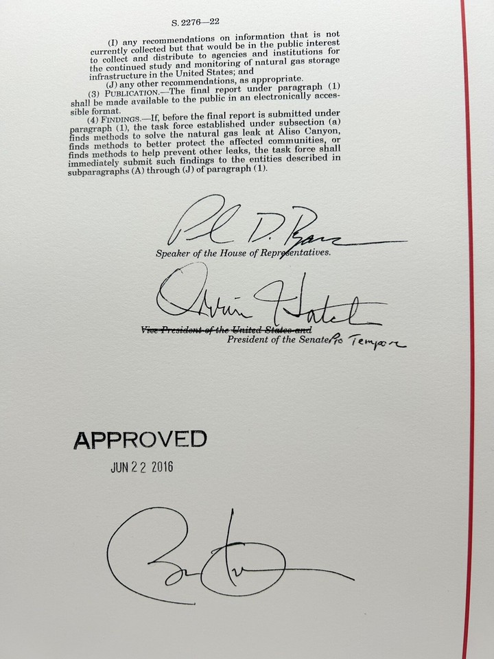 Barack Obama Signed Red Line Copy Of Pipes Act Of 2016 Legislation ...