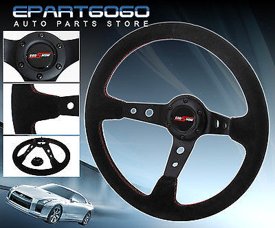 350mm 3 Spokes Suede Leather Red Stitches Steering Wheel Jdm Vip God ...