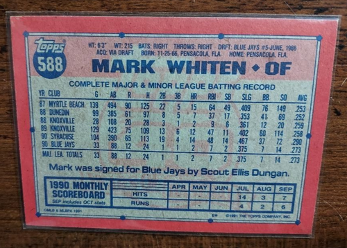 Mark Whiten #588 - Toronto Blue Jays - 40 Years of Baseball - 1991 ...