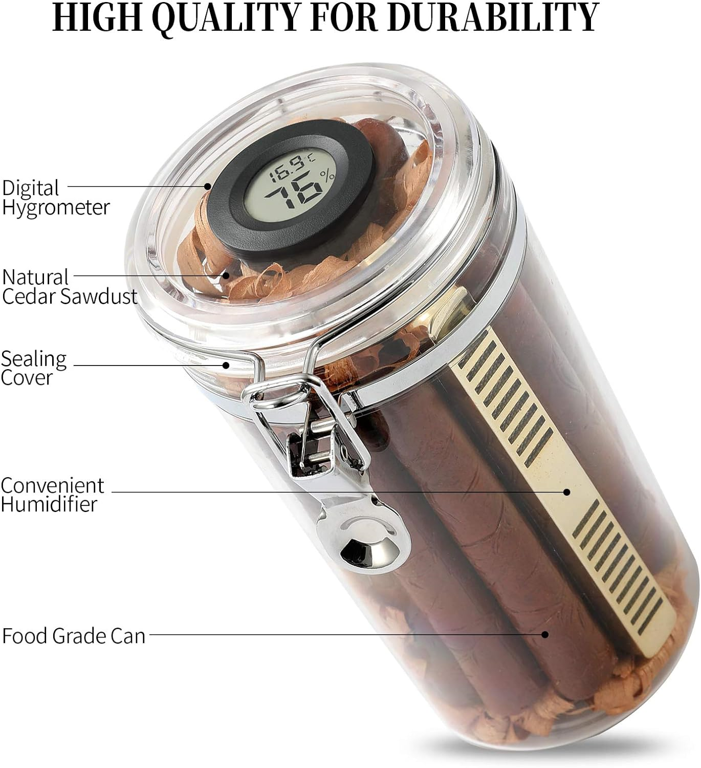 Acrylic Cigar Humidor Jar/Case/Box with Humidifier and Hygrometer ...