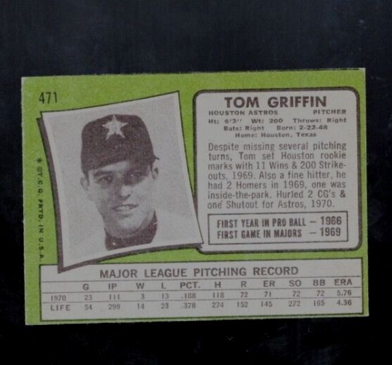 1971 Topps #471 Tom Griffin Houston Astros MLB Baseball Card | eBay