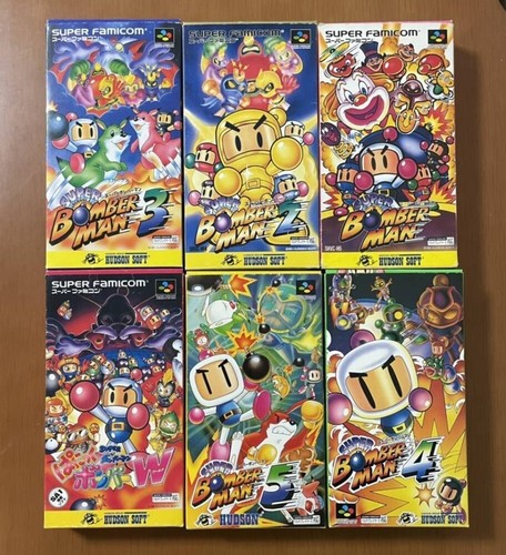 Nintendo Super Famicom Bomber Man 1 2 3 4 5 W set Japan SFC SNES w/box ...
