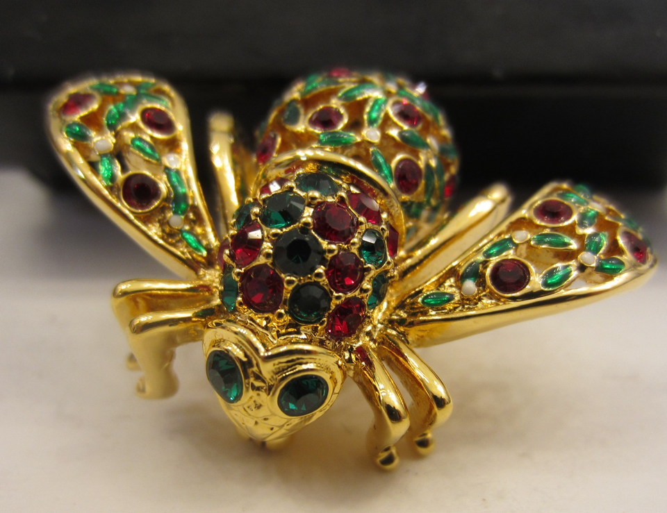 JOAN RIVERS Christmas Enamel HOLLY JOLLY BEE Brooch Pin NEW With Box | eBay