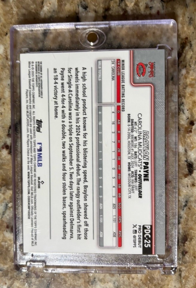 2025 Topps Pro Debut Braylon Payne Chrome Gold Refractor (On Card) Auto ...