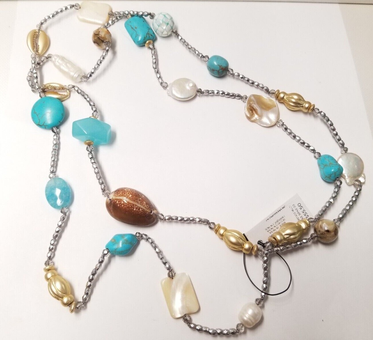 Chicos Centerstage Turquoise & Shell Extra Long Necklace 48 inches | eBay