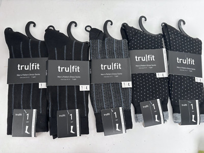 LOT 5 pair Tru Fit mens dress socks black pattern Shoe Size 10 -13 ...