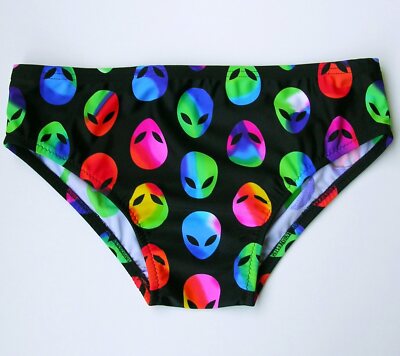 MENS Swim Brief Swimsuit Regular or Low Rise in Neon Aliens Print S-M-L ...