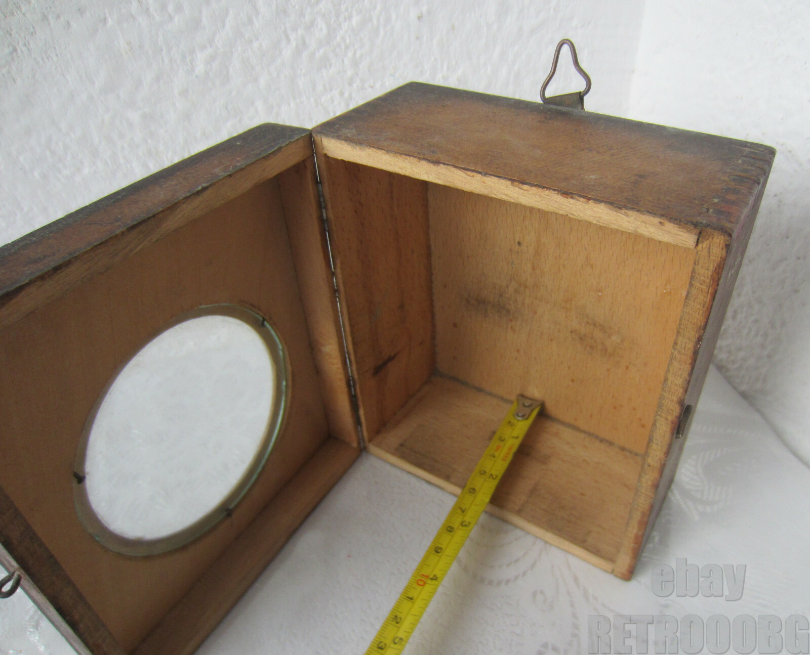 ANTIQUE PRIMITIVE HAND PAINTED WOODEN WALL HANGING alarm CLOCK BOX, old ...