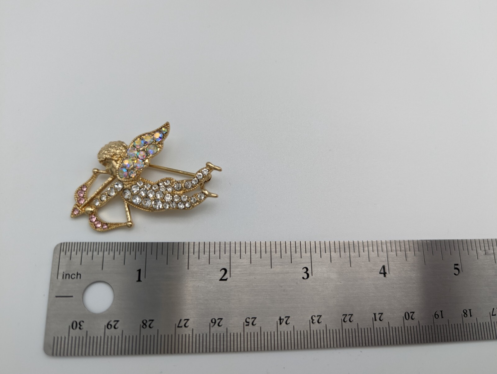 Monet Gold Tone Rhinestone Cupid Valentines Brooch Pink Aurora Borealis ...