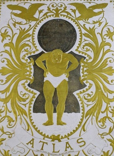 1880's Large Atlas Holding Up A Globe Dresden Label 7 1/2" X 9 3/8" &A ...