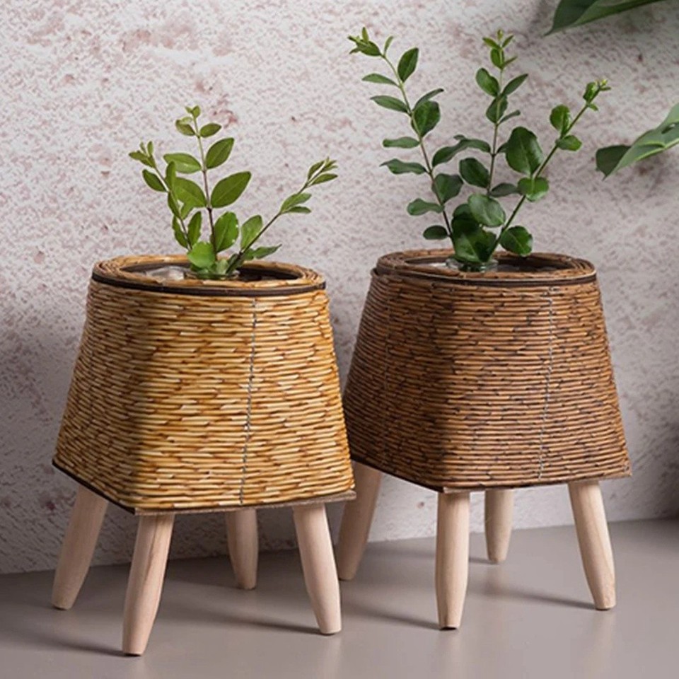 Vintage Imitation Rattan Woven Flower Shelf Handmade Storage3284 | eBay UK