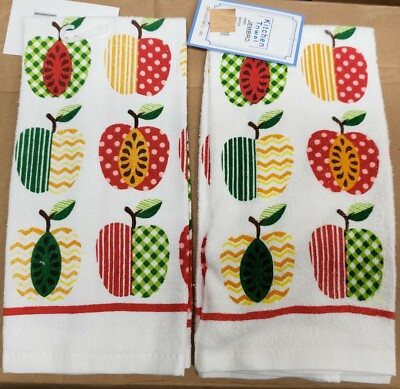 Set of 2 Same Printed Kitchen Towels (15" x 25") COLORFUL APPLES ...