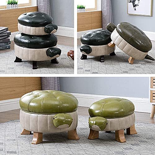 Animal Footstool Turtle Upholstered Ottoman Pu Leather Pouf Wood Foot ...