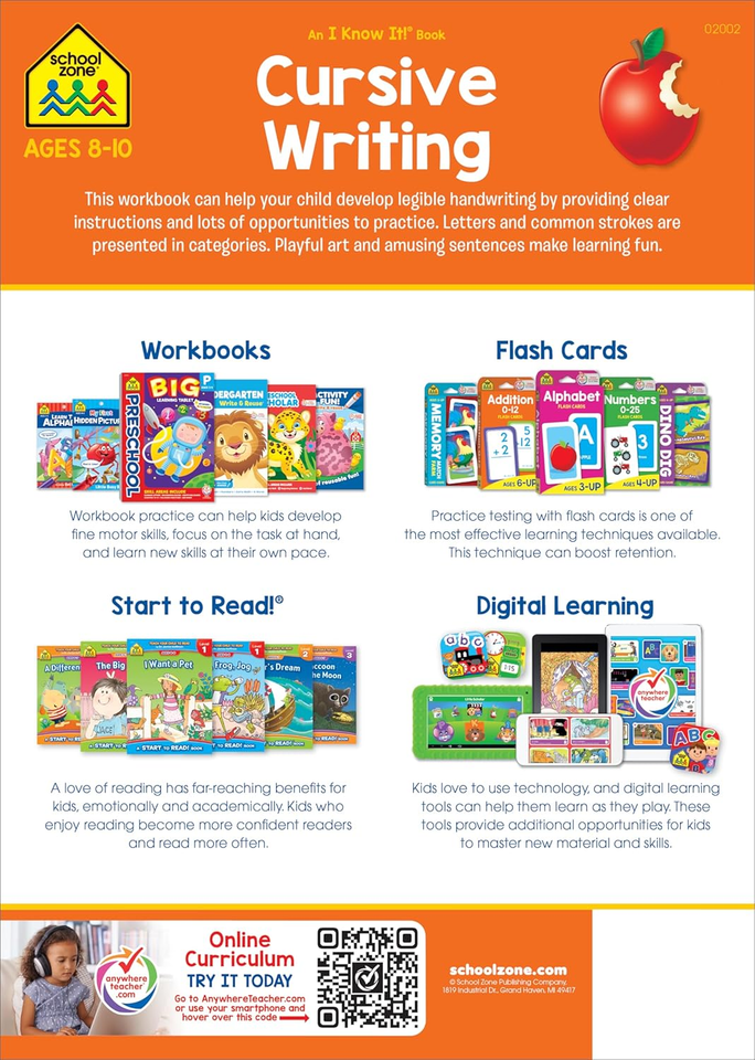 School Zone Cursive Writing Workbook: 32 Pages, 3Rd Grade, 4Th Grade ...