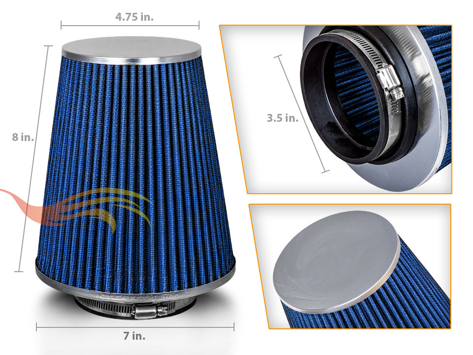 BLUE 3.5" Inlet 89mm Cold Air Intake Cone Dry Universal TRUCK FILTER ...