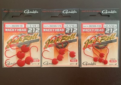 3 Pks Gamakatsu Wacky Hooks Jig Heads Flick Shake Finesse Sz2 1/32, 1/ ...