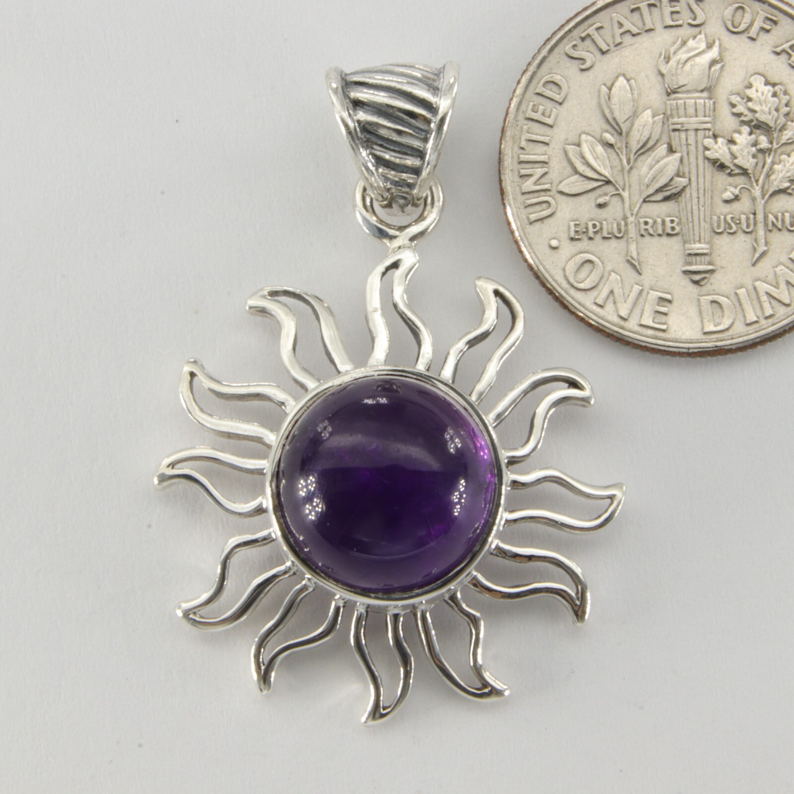 Round Sun / Star Purple / Violet AMETHYST Pendant - 925 STERLING SILVER ...