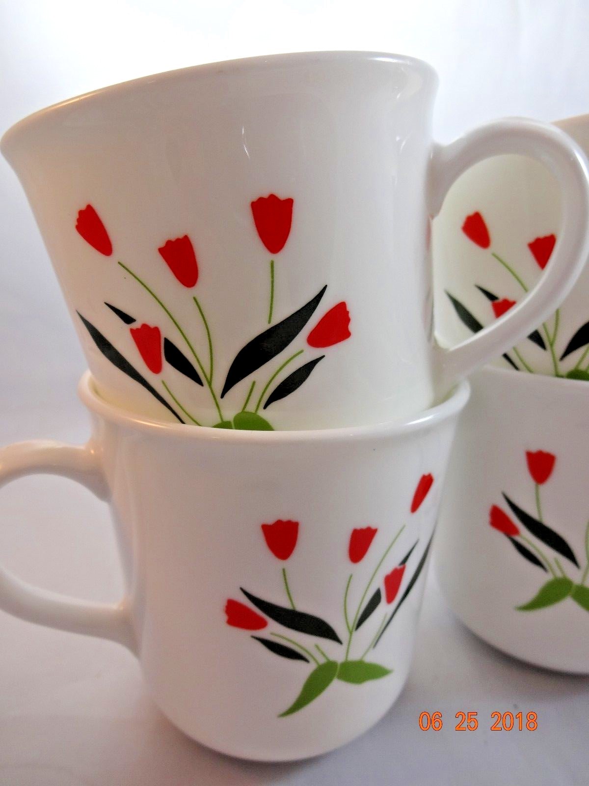 6 Corelle Corning Cups Mugs Casey's Flowers Red Tulips Rare Pattern | eBay
