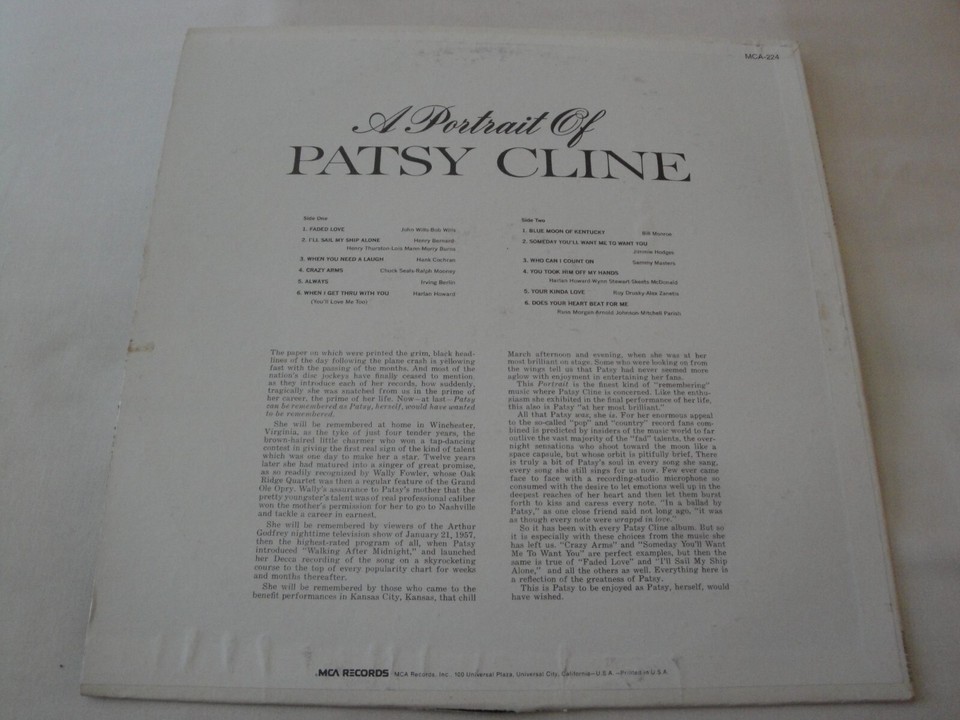 A Portrait of Patsy Cline VINYL LP ALBUM 1980 MCA RECORDS | eBay