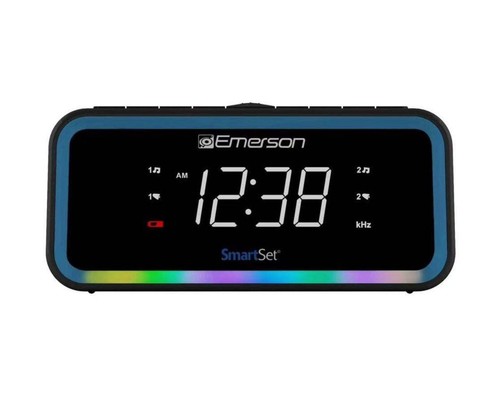 Emerson SmartSet AM/FM Dual Alarm Clock Radio, 0.9" White LED USB-C ...