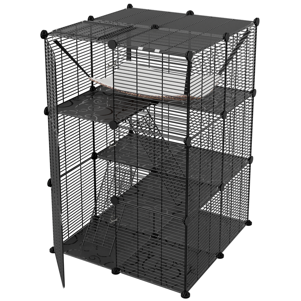 3-Tiers Cat Cage Enclosure Metal Wire Cat Kennel Playpen w/ Hammock for ...