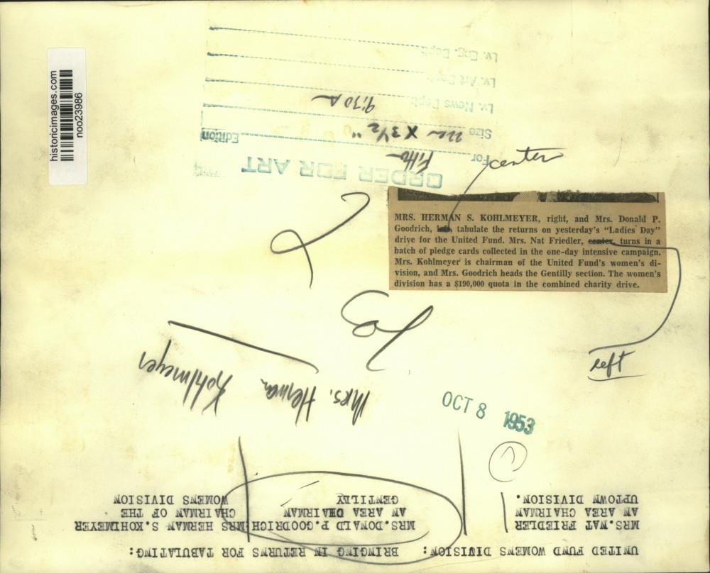 1953 Press Photo Mrs. Donald P. Goodrich, tabulate returns on United ...