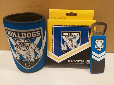 NRL Canterbury Bulldogs Set 4 Coasters Can Stubby Cooler Bottle Opener ...