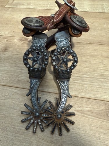 E. Garcia "ELKO STAR" Studded Silver Inlay Spurs - BEAUTIFUL | eBay