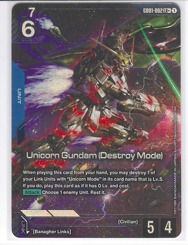 Gundam Card Game - Unicorn Gundam (Destroy Mode) GD01-002 LR+ Near Mint/Mint | eBay