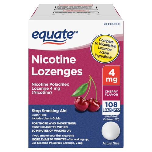 Equate Nicotine Lozenge, 4 Mg (Nicotine), Cherry Flavor, 108 Count ...