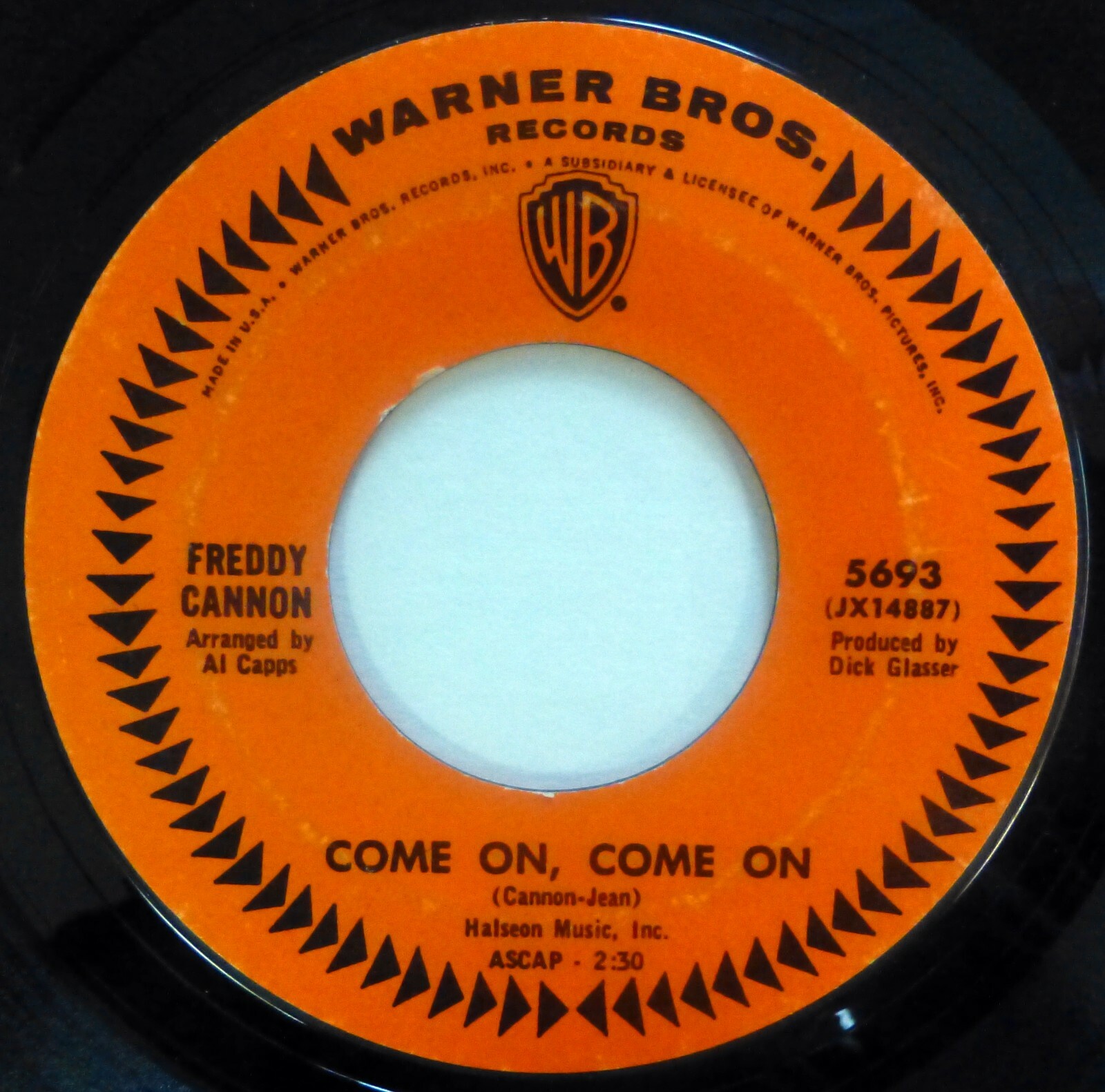 FREDDY CANON 45 The Dedication Song/Come On, come on WB pop rock ct1227 ...