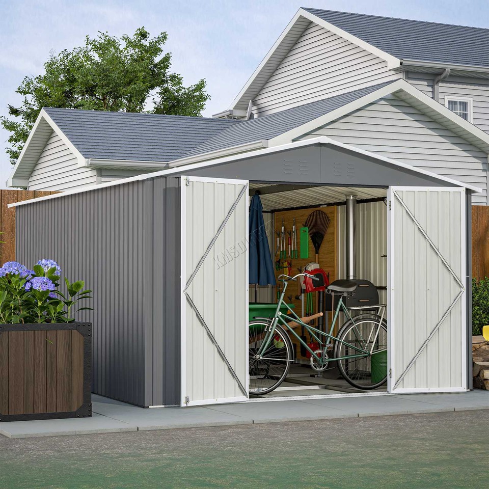 BIRCHTREE Garden Shed Metal Apex Roof Outdoor Storage With Free ...