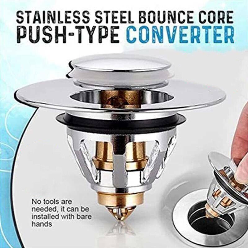 Stainless Easy Pop Up Basin Waste Bathroom Push Button Click Clack Plug ...