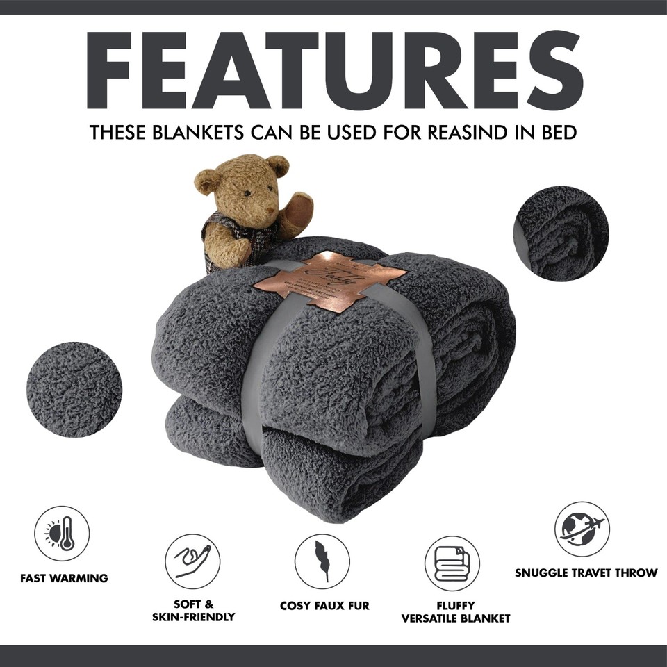 Teddy Bear Fleece Throw Over Bed Large Bedspread Soft Cuddly Warm Sofa ...