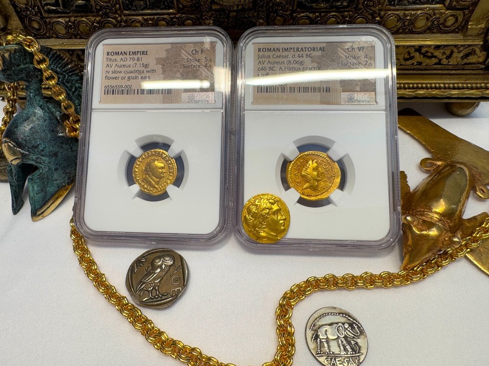 "JULIUS CAESAR" ROMAN IMPERATORIAL 44BC AUREUS NGC CH VF ANCIENT COINS ...