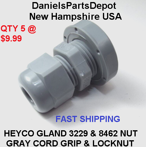 x5 HEYCO LTF 3/8 NPT 3229 & NUT 8462 CORD GRIP GRAY Nylon LIQUID TIGHT ...