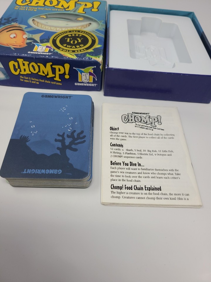 Chomp! Gamewright Card Game COMPLETE Fast Furious Food Chain BEST TOY ...