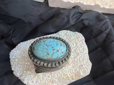 Vintage Poison Pill Box Hinged Compartment Turquoise Sterling Silver | eBay