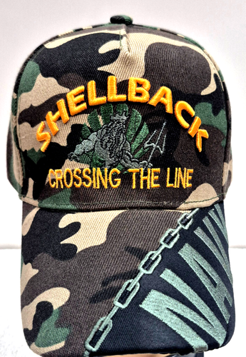 NEW U.S. NAVY SHELLBACK VETERAN CAMOUFLAGE HAT CAP ADJUSTABLE CROSSING ...