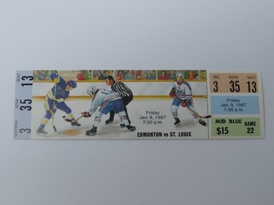 1/9/87 Edmonton Oilers St. Louis Blues Full Hockey Ticket -Mark Messier ...