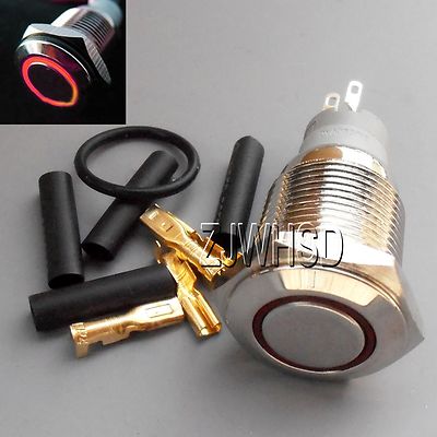 16mm 12V RED Led Angel Eye Push Button Metal ON-OFF Switch + Connector ...