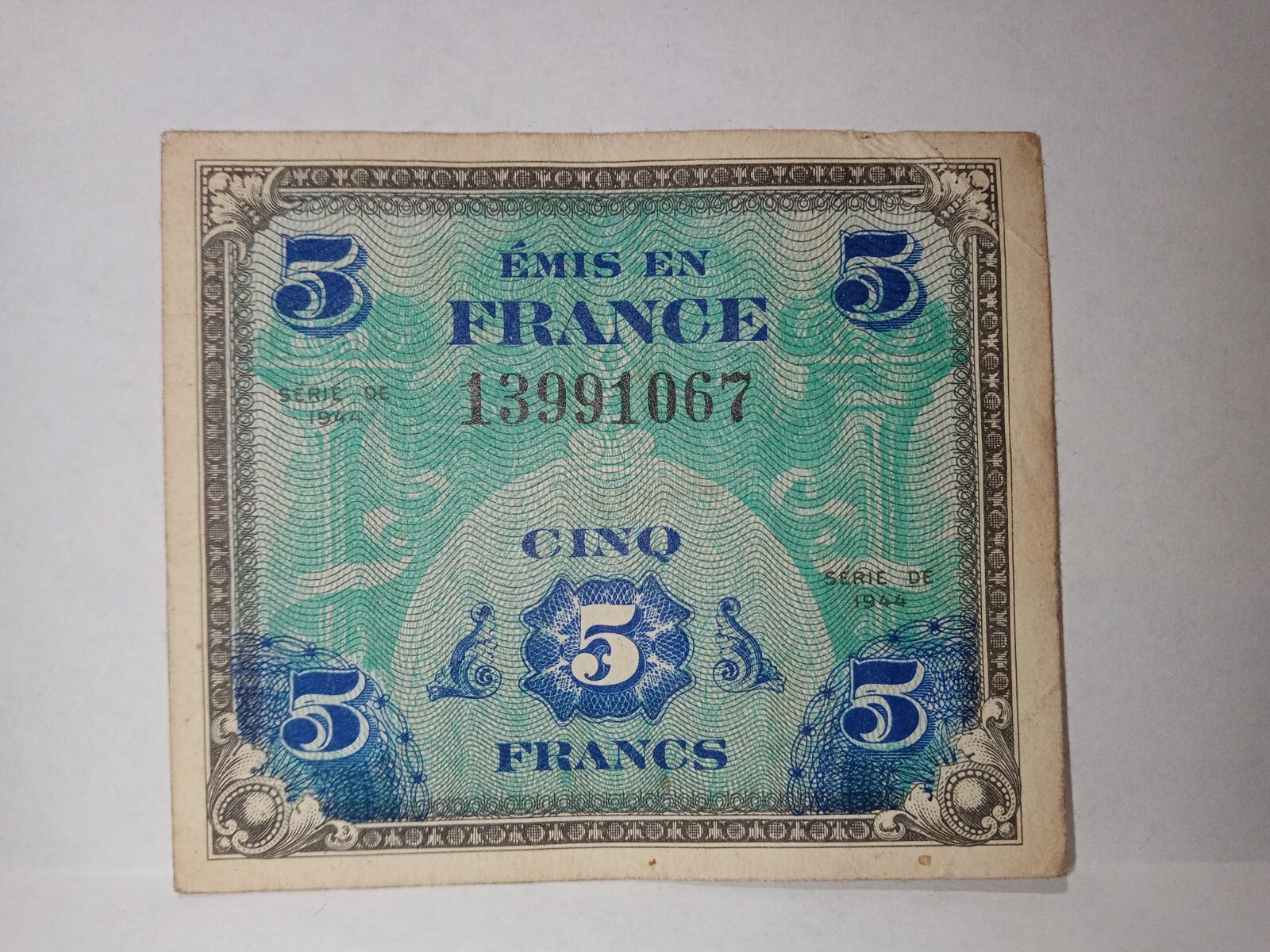 5 Francs bank note, 1944, Emis En France, Allied Military, WW2, five ...