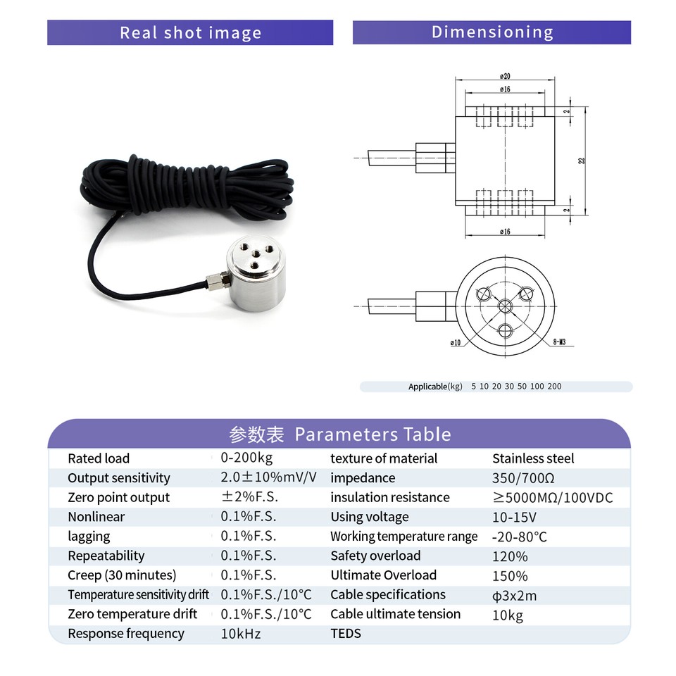 Micro Load Cell Compression Pressure Force Scale Weight Sensor Range ...