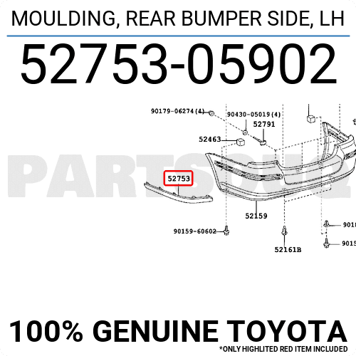 5275305902 Genuine Toyota MOULDING, REAR BUMPER SIDE, LH 52753-05902 | eBay