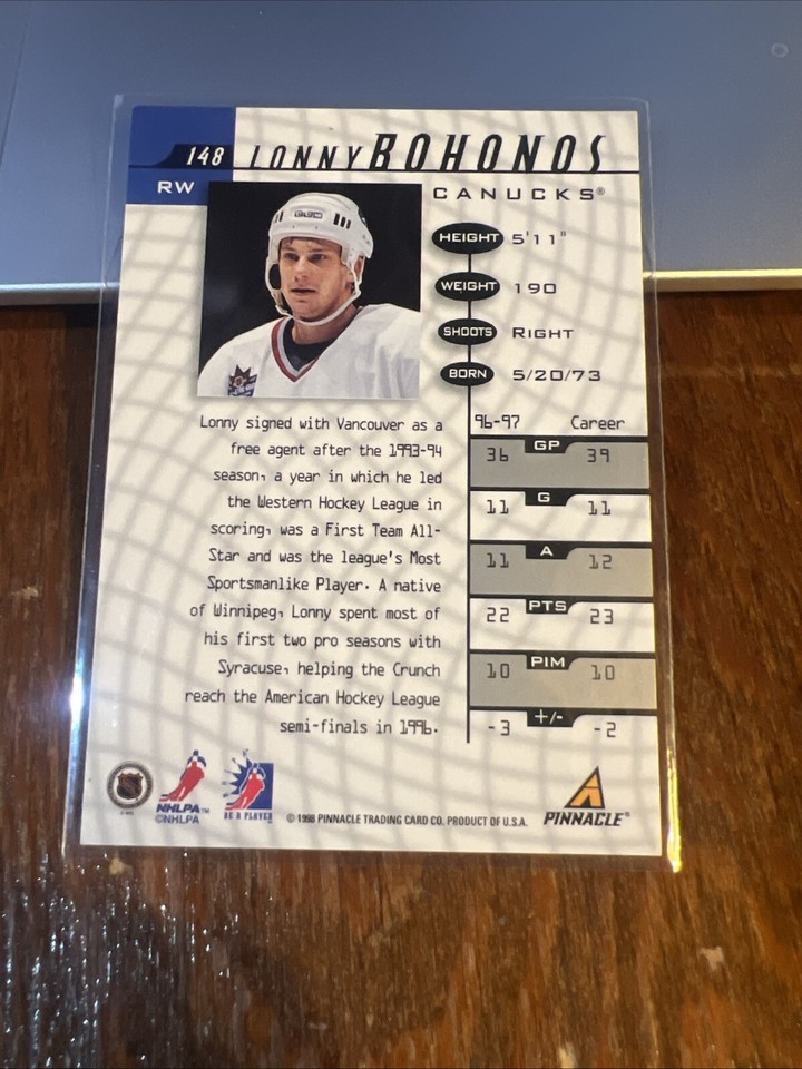 Lonny Bohonos 1997-98 Pinnacle Be A Player Autograph #148 Vancouver ...