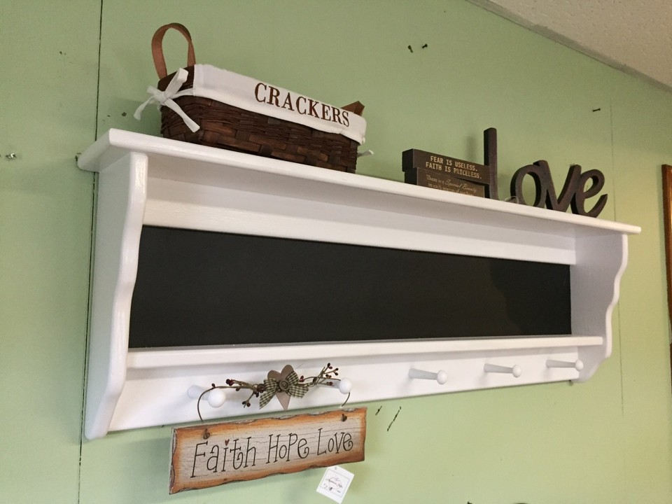Chalkboard Message Coat Rack Shaker White Country Wall Shelf 42" Wood 2 ...