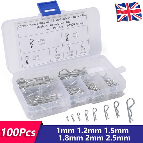 100Pcs R Clips Kit Zinc Plated Retaining Hair Pins Split Pins for ...