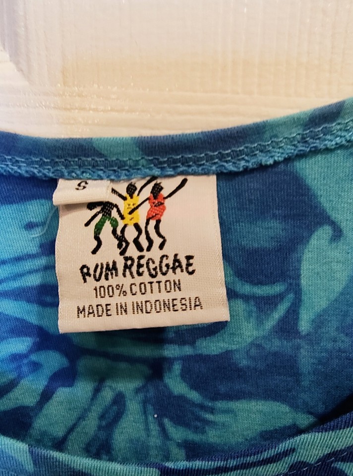Rum Reggae Women's Size S Blue Cotton Tropical Foliage Beach Dress/Pool ...