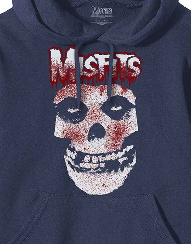 Misfits Hoodie Blood Drip Skull new Official Mens Navy Blue Pullover | eBay